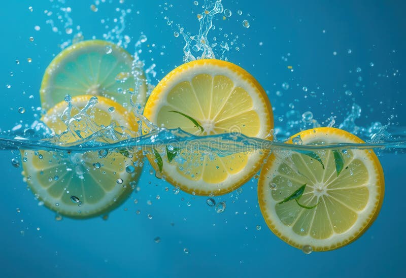 Fresh Lemon Slices Splashing in Crystal Clear Water Stock Photo - Image ...