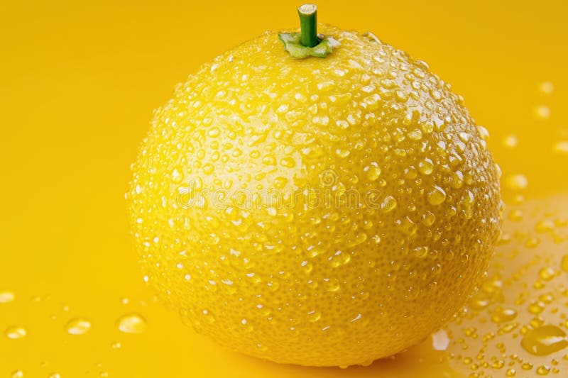 A Fresh Lemon with Water Droplets Resting on a Bright Yellow Surface ...