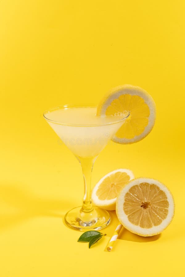 Fresh Lemonade with Lemon on Yellow Background Stock Photo - Image of ...