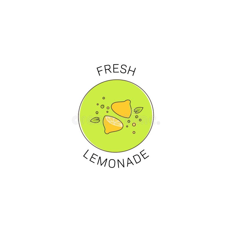 Fresh Lemonade Logo with Round Frame Badge in Unique Line Cartoon Flat ...
