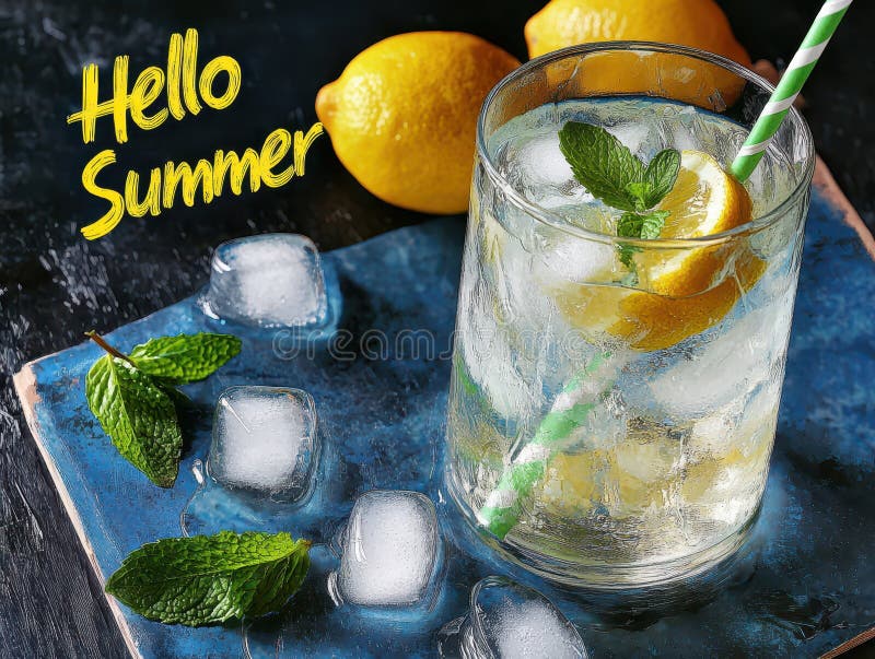Fresh Lemonade Mocktail with Lemon, Mint and Ice Stock Illustration ...