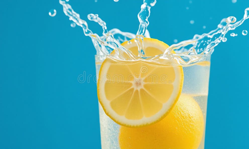 Fresh Lemonade with Splashing Water Stock Illustration - Illustration ...