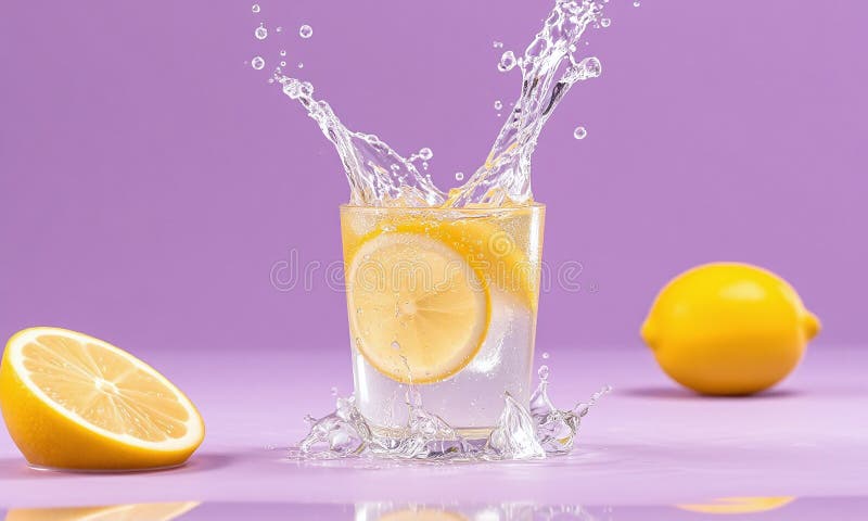 Fresh Lemonade with Splashing Water Stock Illustration - Illustration ...