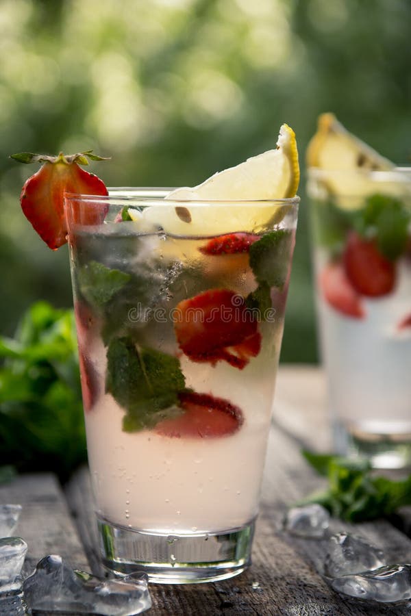 Fresh Lemonade with Strawbery, Mint and Ice Stock Image - Image of ...