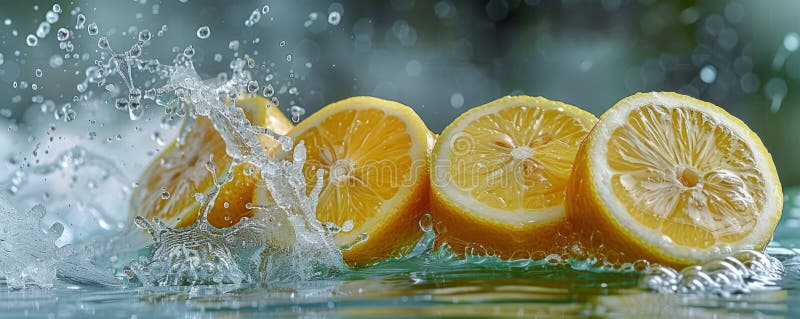 Fresh Lemons Getting Splashed with Water on a Reflective Surface Stock ...