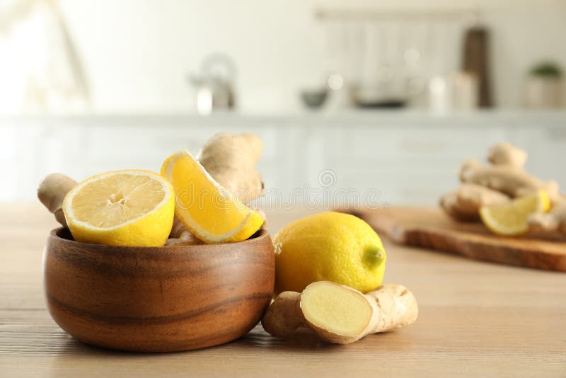 Fresh Lemons and Ginger on Wooden Table Indoors Stock Photo - Image of ...