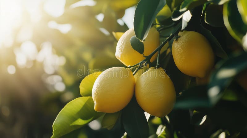 Fresh Lemons with Green Leaves in Natural Light Stock Image - Image of ...