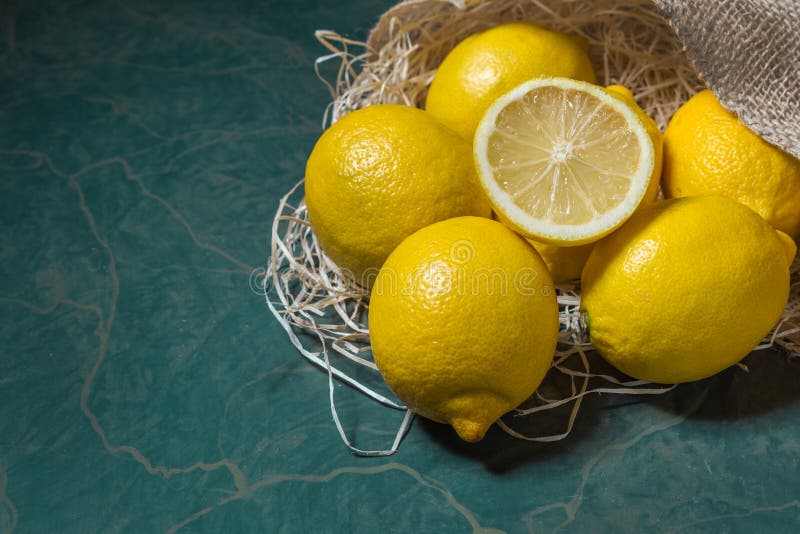 Fresh Lemons Stacked on Jute Sack Stock Image - Image of brown, health ...