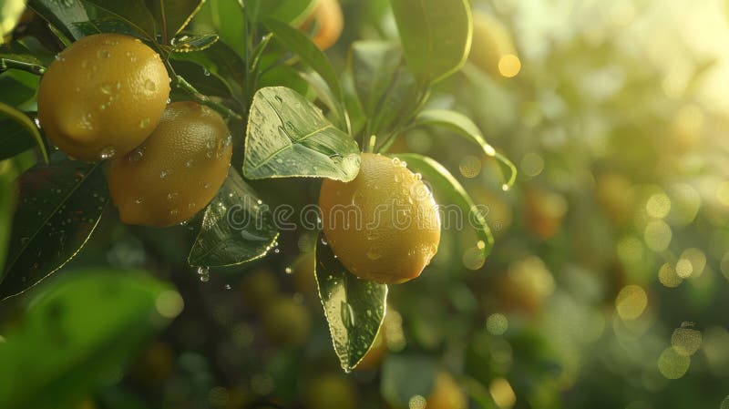Fresh Lemons on Sunlit Tree. AI Generated Stock Photo - Image of ...