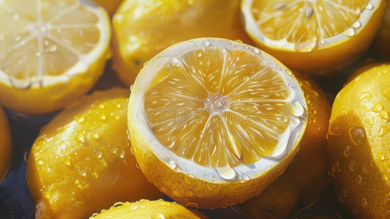 Fresh Lemons with Water Droplets Glisten in the Light Stock Photo ...