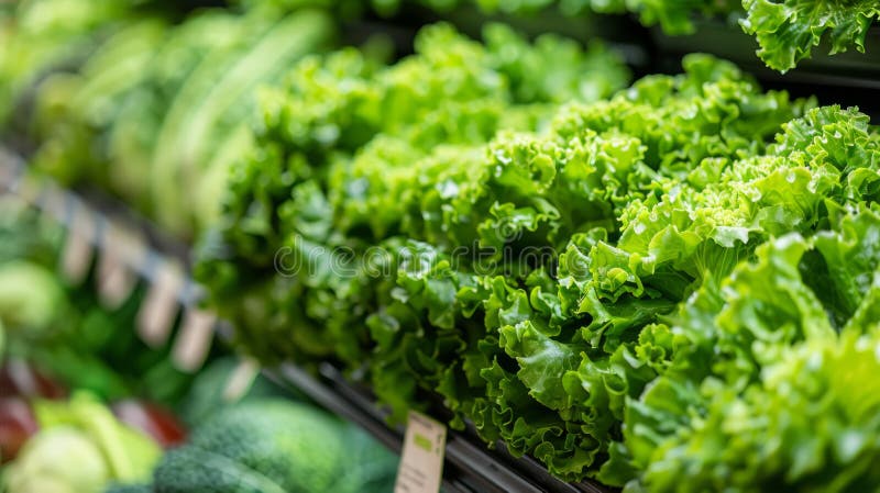 Fresh Lettuce on Display at a Supermarket. Stock Image - Image of ...