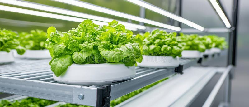 Fresh Lettuce Growing in Modern Hydroponic System Stock Illustration ...