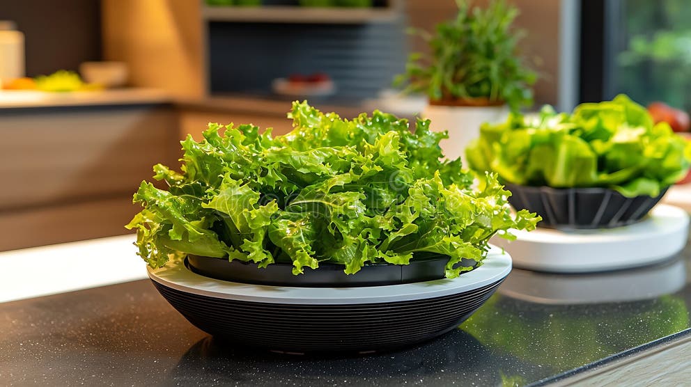Fresh Lettuce Growing in Modern Kitchen Hydroponic System Stock ...
