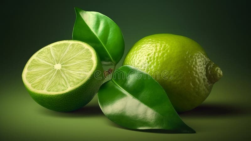 Fresh Lime Fruit with Leaf. Generative AI Stock Image - Image of juice ...