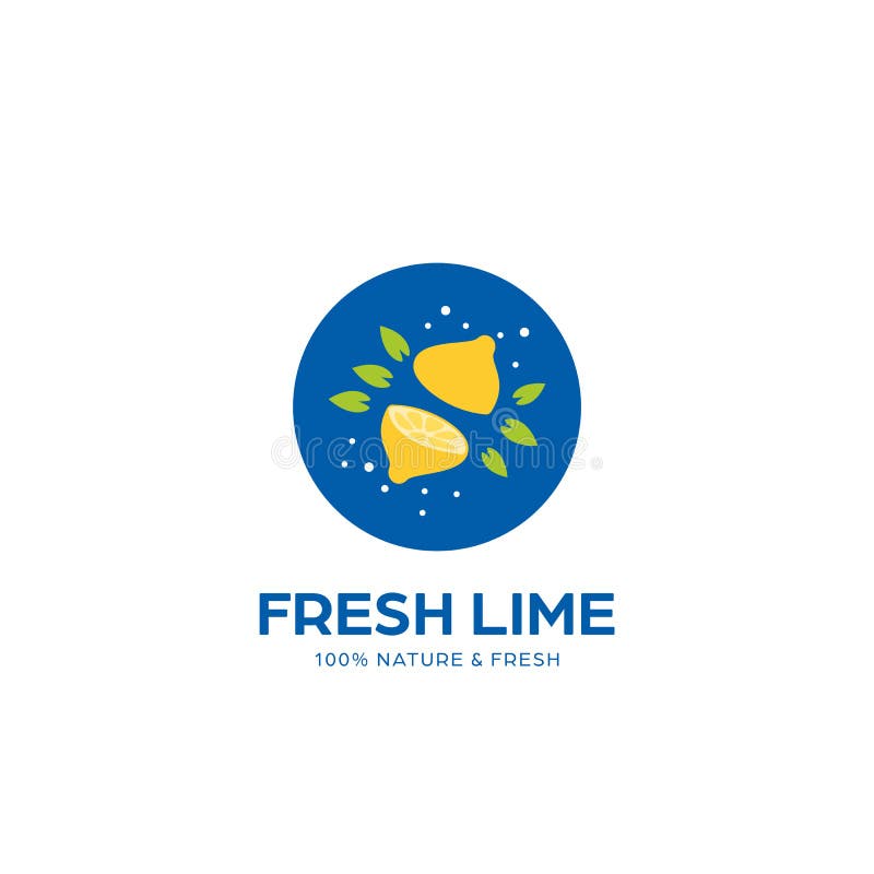 Fresh Lime Lemonade Logo with Sliced Lemon and Nature Leaf Icon Symbol ...