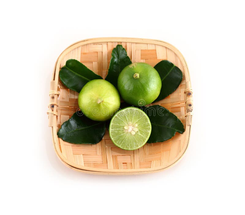 Fresh Lime on Plate Isolated on White. Stock Photo - Image of circle ...