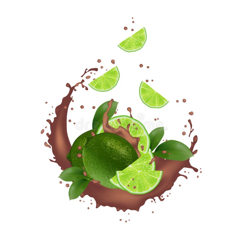 Fresh Lime with Realistic Splash Illustration. Falling Slices in Juice ...