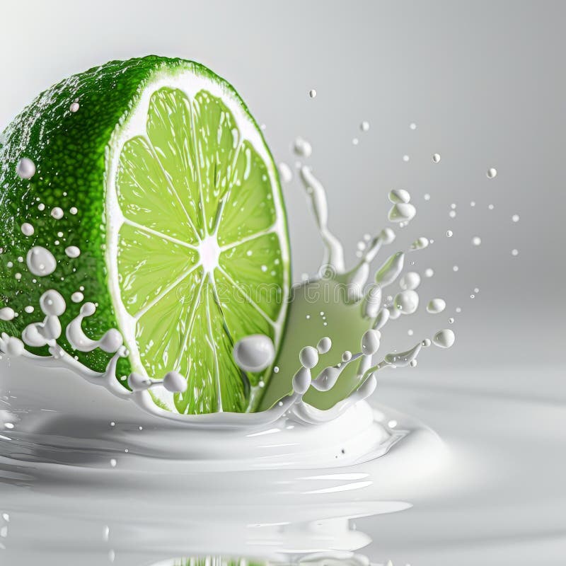 A Fresh Lime Splashing into a Pool of White Liquid, Creating a Vibrant ...