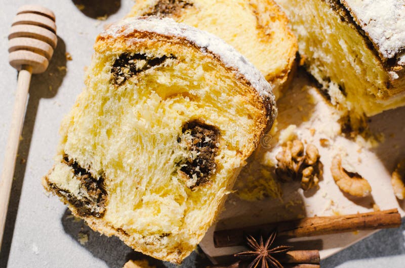 Fresh Loaf with Walnut Cinnamon Filling, Traditional Bakery Stock Photo ...