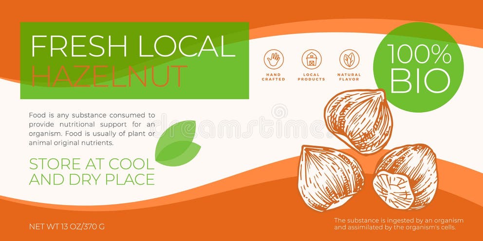 Fresh Local Nuts Label Template. Abstract Vector Packaging Horizontal ...