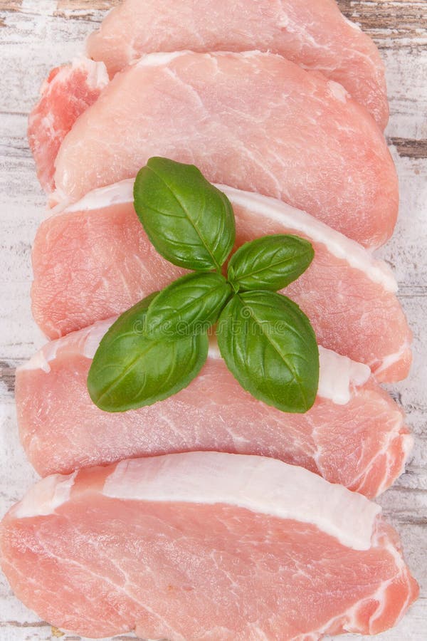Fresh Loin with Basil for Cooking Lunch or Dinner Stock Photo - Image ...