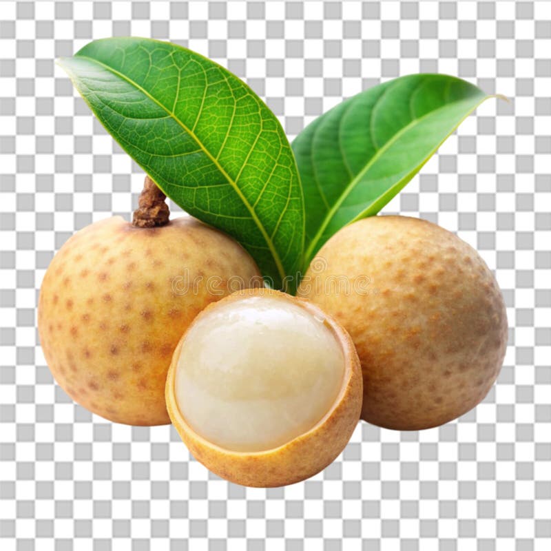 Fresh Longan with Green Leaf Isolated on Transparent Background Stock ...