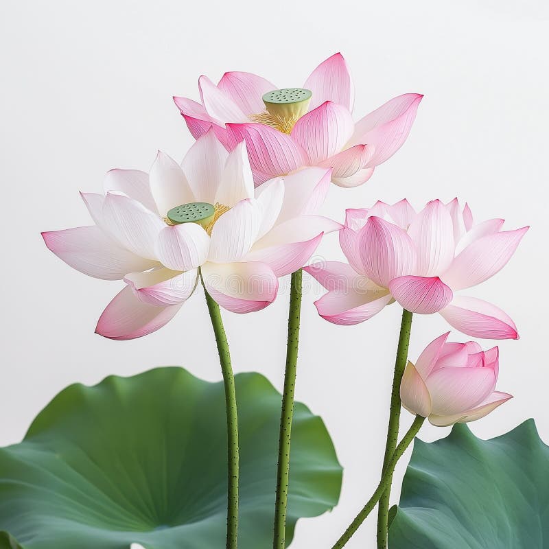 Fresh Lotus Flowers on White Background Stock Photo - Image of blossom ...
