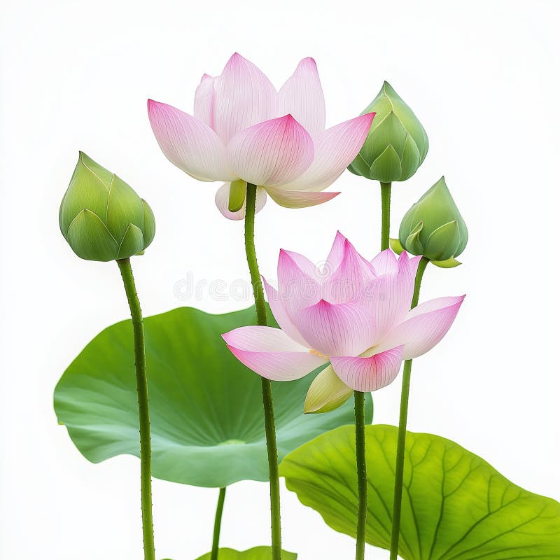 Fresh Lotus Flowers on White Background Stock Photo - Image of blooming ...
