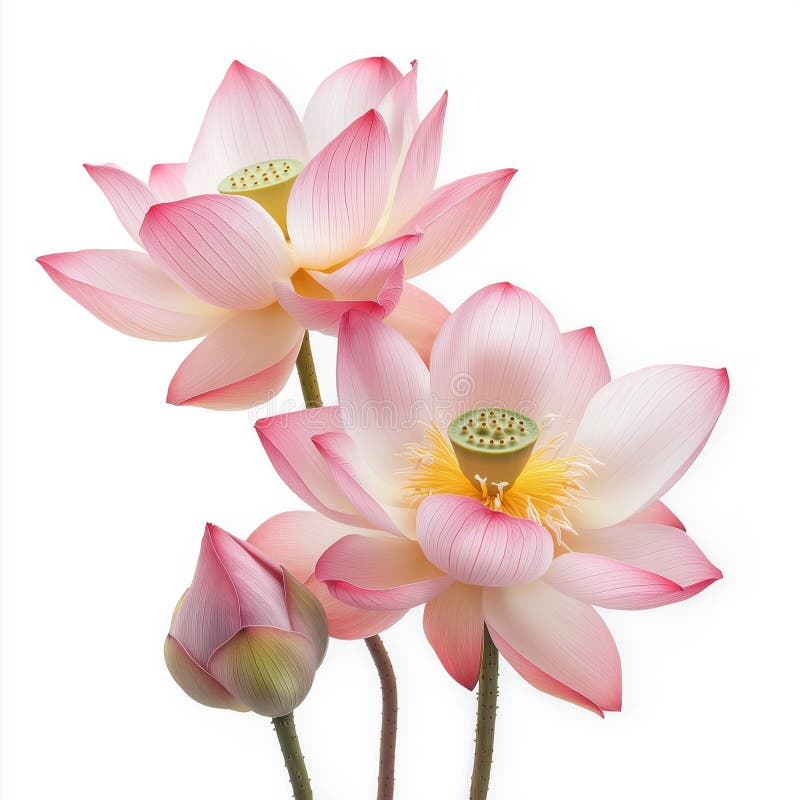 Fresh Lotus Flowers on White Background Stock Image - Image of harmony ...