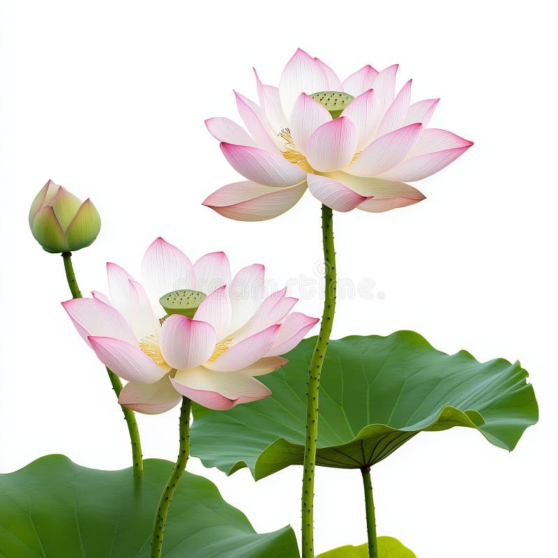 Fresh Lotus Flowers on White Background Stock Photo - Image of ...