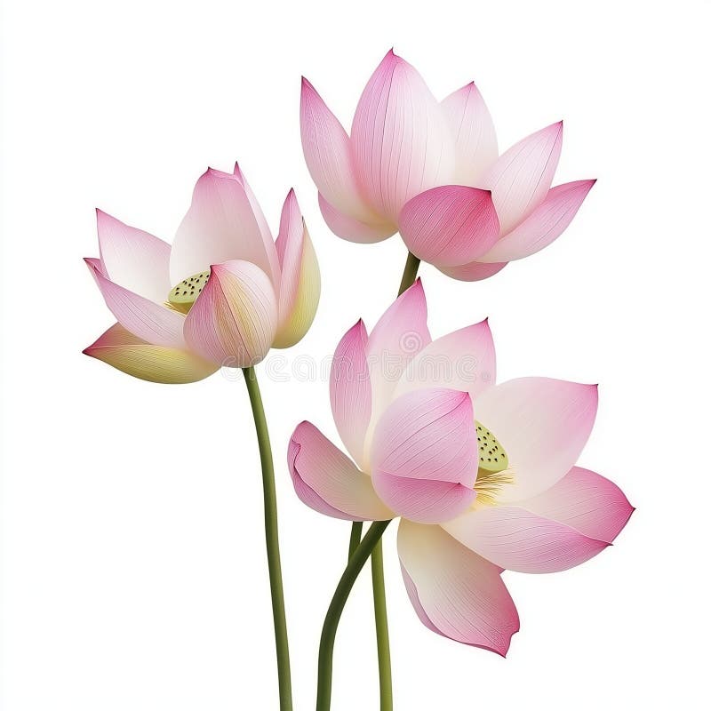 Fresh Lotus Flowers on White Background Stock Image - Image of green ...