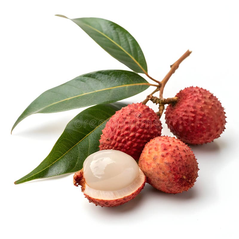 Lychee Fruit with Leaves Isolated on White Background Stock ...