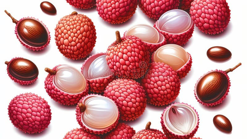 Fresh Lychee Fruit Isolated on White Background Stock Illustration ...