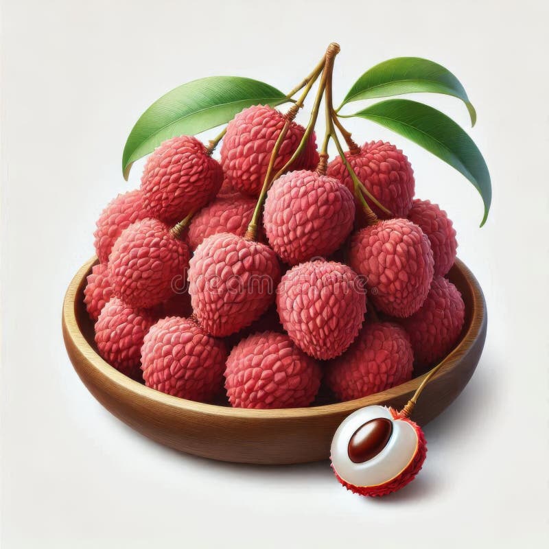 Fresh Lychee Fruit Isolated on White Background Stock Illustration ...