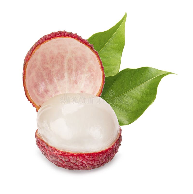 Fresh Lychee with Leaves Isolated on White Background Stock Photo ...