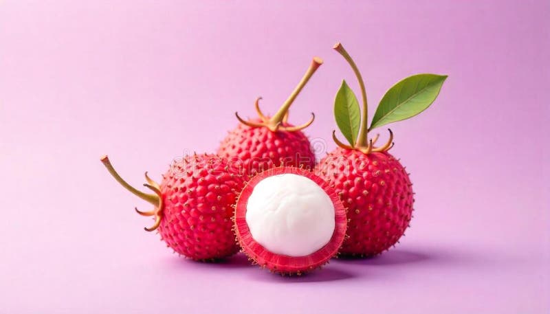 Fresh Lychees Arranged Against a Vibrant Purple Background Studio Stock ...