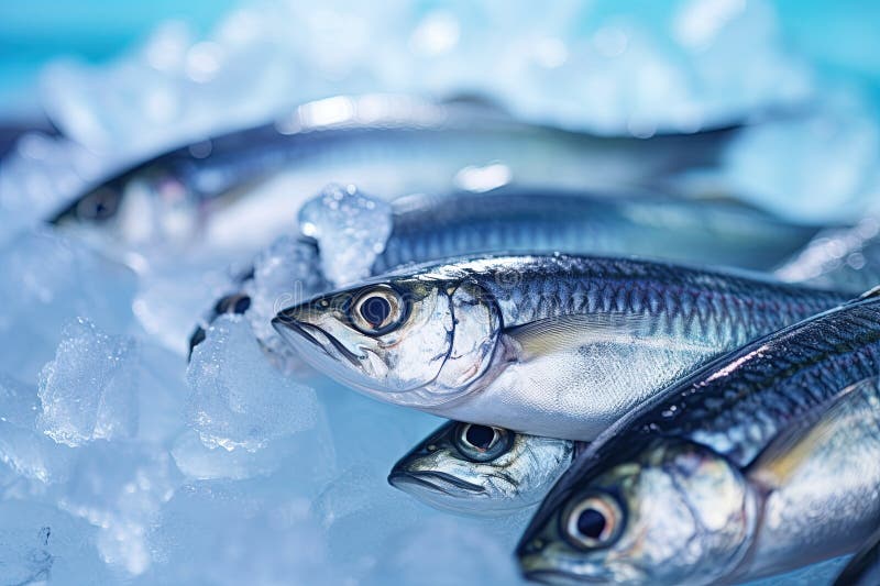 Fresh Mackerel Fish on Ice. Ai Generative Stock Illustration ...