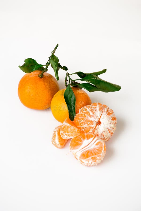 Fresh Mandarin with Leaf Isolated on White Stock Photo - Image of round ...