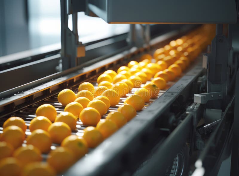 Fresh Mandarin Oranges on a Conveyor Belt, Being Sorted and Processed ...