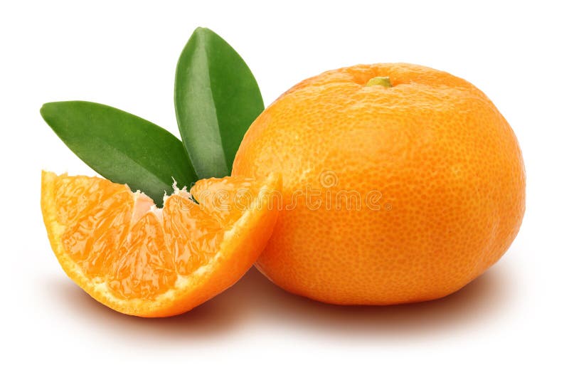 Fresh Mandarin with Slice and Leaves Isolated Stock Photo - Image of ...