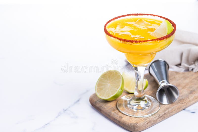 Fresh Mango Cocktail. Mexican Mango Cocktail on White Marble Stock ...