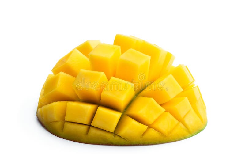 Fresh Mango Cubes Half Isolated on White Stock Image - Image of macro ...