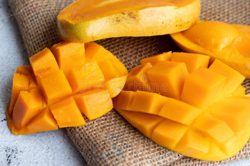 Close Up of Mango Cubes on the Table Stock Photo - Image of ripe, pulp ...