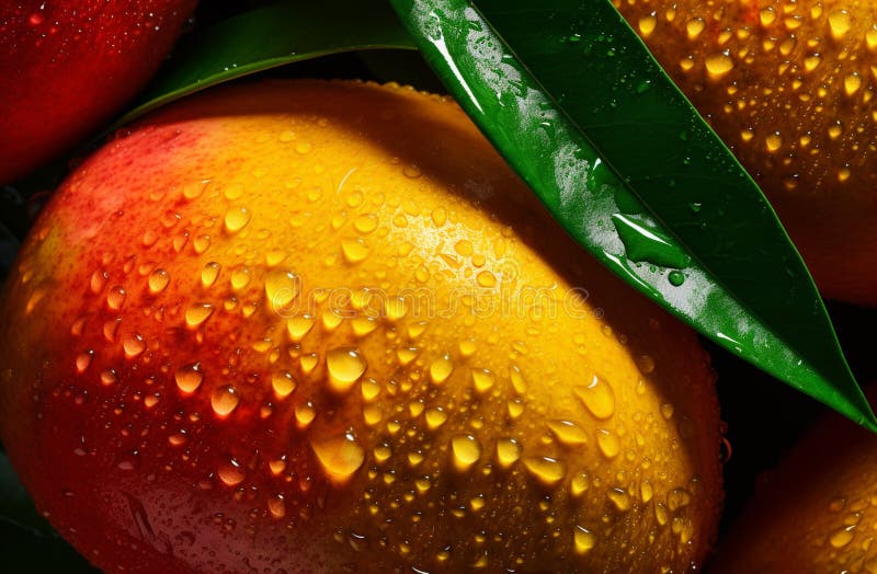 Fresh Mango with Drops of Water Stock Illustration - Illustration of ...