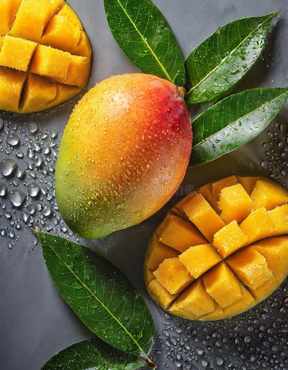 Fresh Mango with Drops of Water Stock Illustration - Illustration of ...