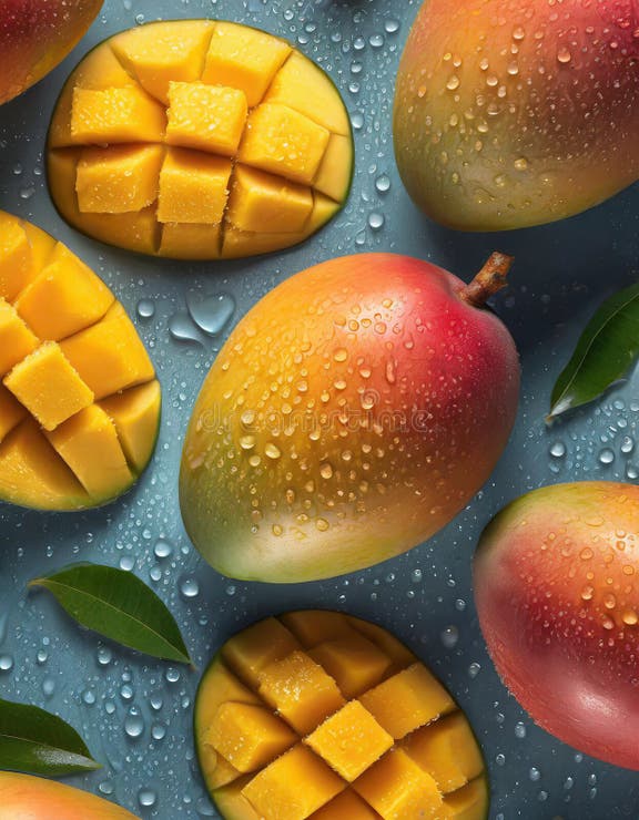 Fresh Mango with Drops of Water Stock Illustration - Illustration of ...