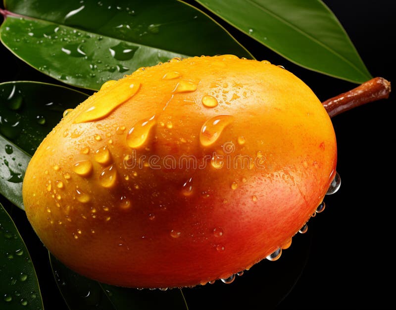 Fresh Mango with Drops of Water Stock Illustration - Illustration of ...