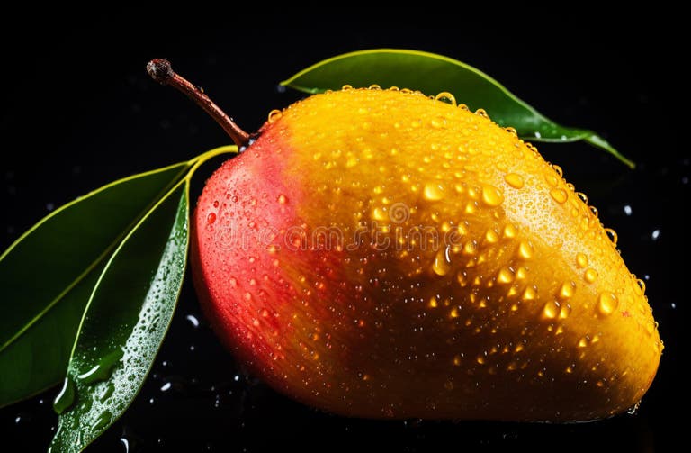 Fresh Mango with Drops of Water Stock Illustration - Illustration of ...