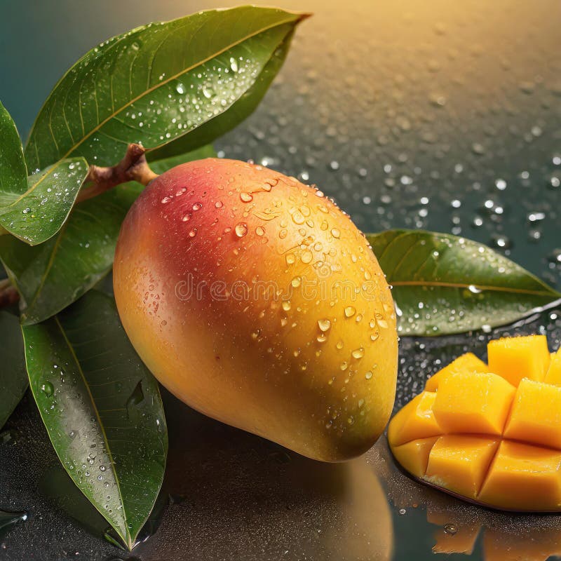 Fresh Mango with Drops of Water Stock Illustration - Illustration of ...