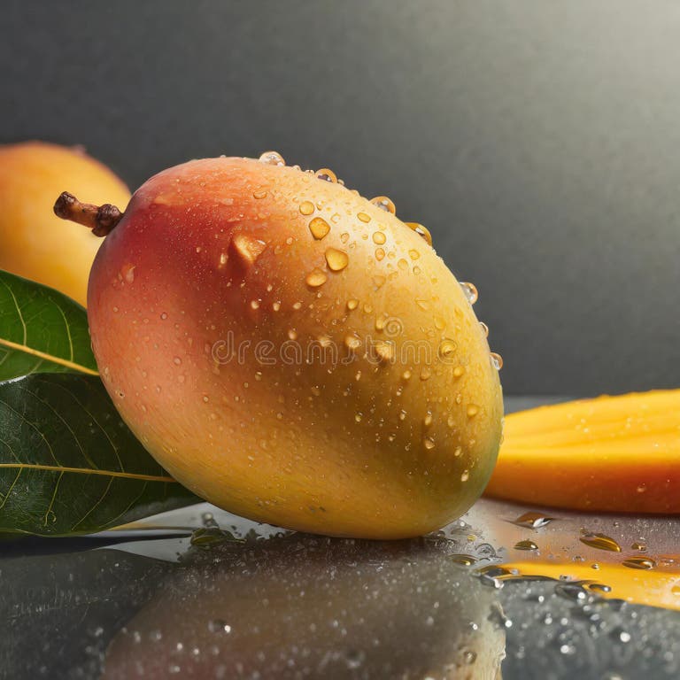 Fresh Mango with Drops of Water Stock Illustration - Illustration of ...